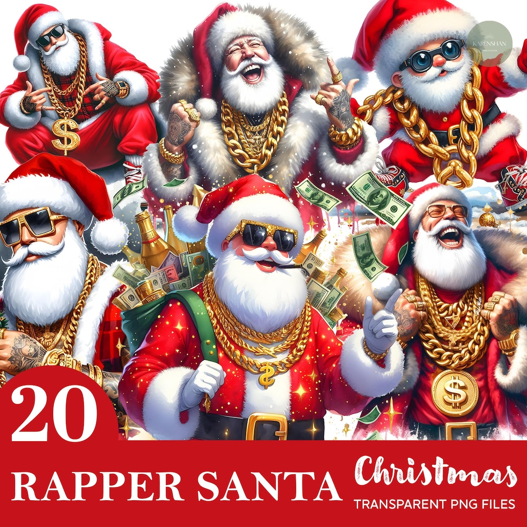 20 Watercolor Rapper Santa Clipart Bundle, Christmas Hip Hop Png, Rap ...
