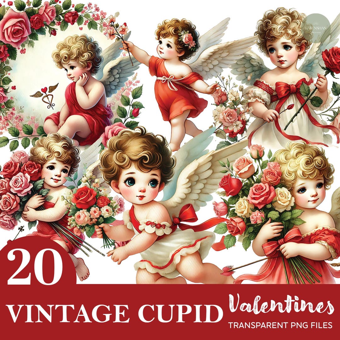20 Watercolor Vintage Cupid Clipart Bundle, Love Cupid Png, Retro Cupid ...