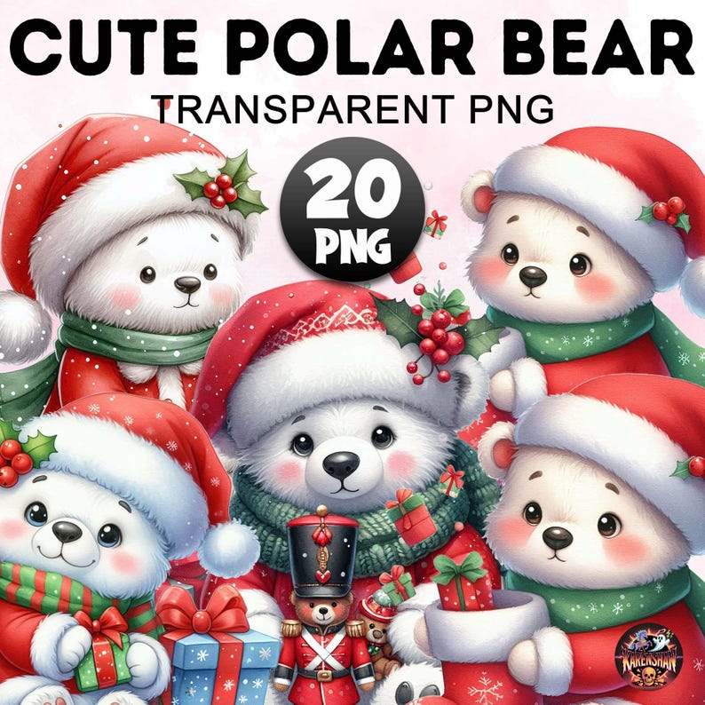 20+ Watercolor Cute Polar Bear Clipart Bundle , Christmas Bear Png ...