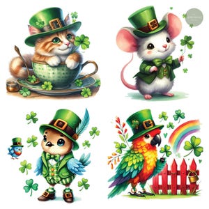 20 Watercolor St Patrick's Day Farm Animal Clipart, Cute Patrick Animal ...
