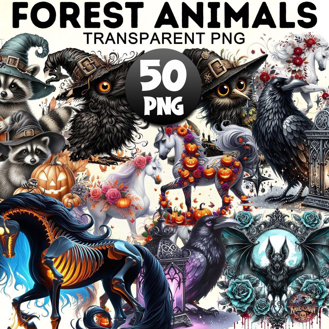 50+ Pumpkin Clipart Bundle, Watercolor Halloween Forest Animals Png ...