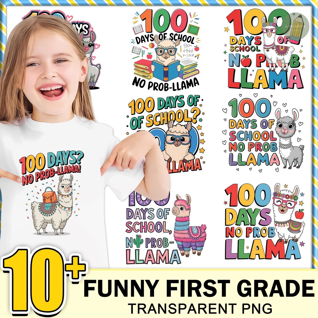 10 100 Days of School Llama Clipart, Back to School Png Bundle, Funny ...