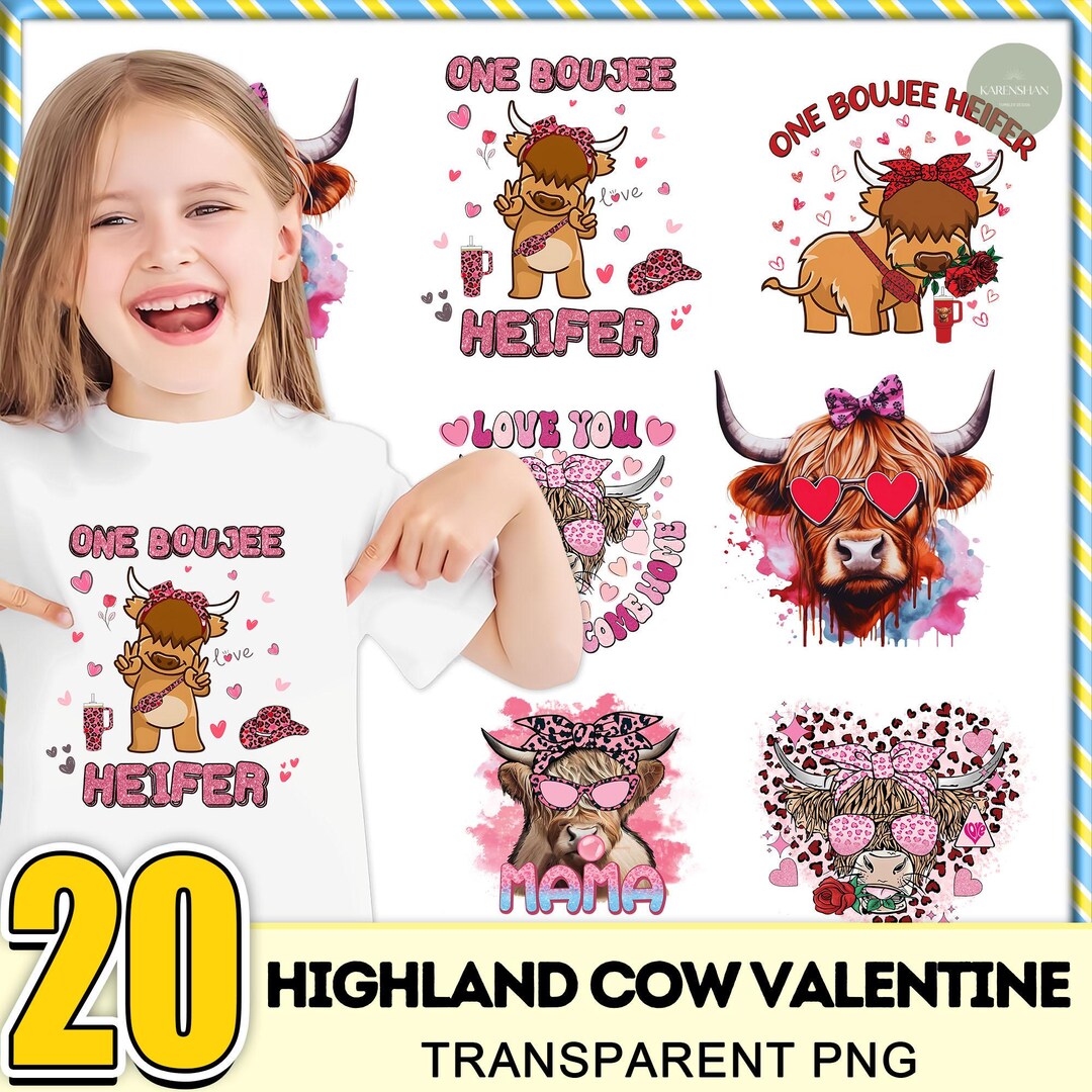 20 Highland Cow Valentine PNG Bundle, Valentine Day Western Country ...