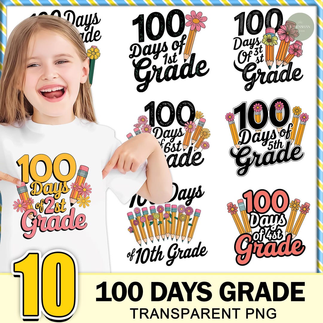 100 Days Grade School Clipart, 100 Days of Celebration Png Bundle ...