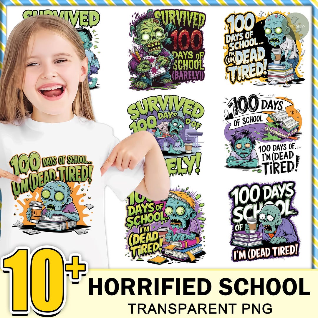 10 100 Days of Horrified Clipart, Back to School Png Bundle, Happy 100 ...