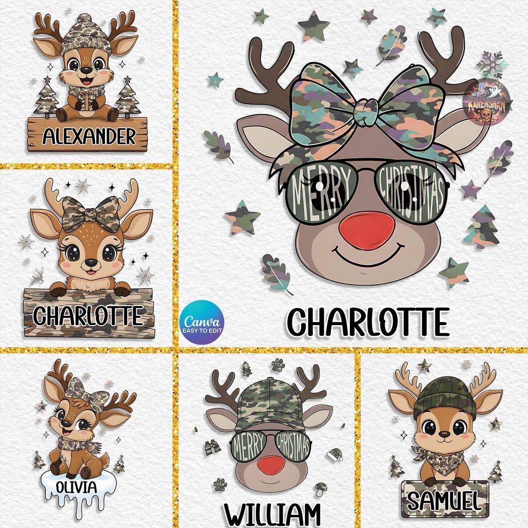 Custom Reindeer Png Bundle, 6 PNG Custom Baby, Reindeer Editable ...