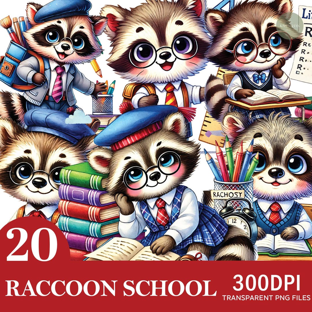 20 Raccoon 100 Days of School Clipart, Funny School Png Bundle, Back to ...