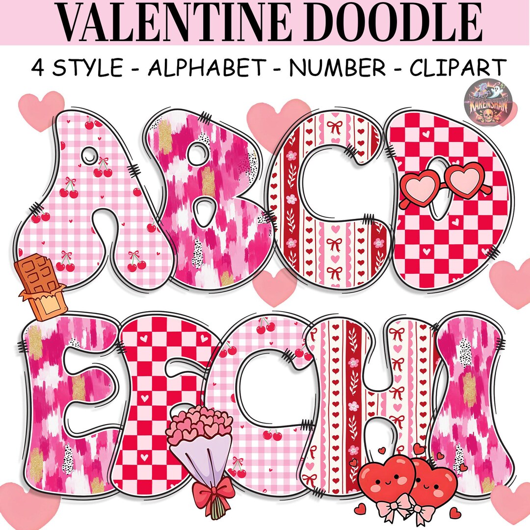 Valentine Alphabet Png Bundle, 4 PNG Valentine Letters, Valentines ...