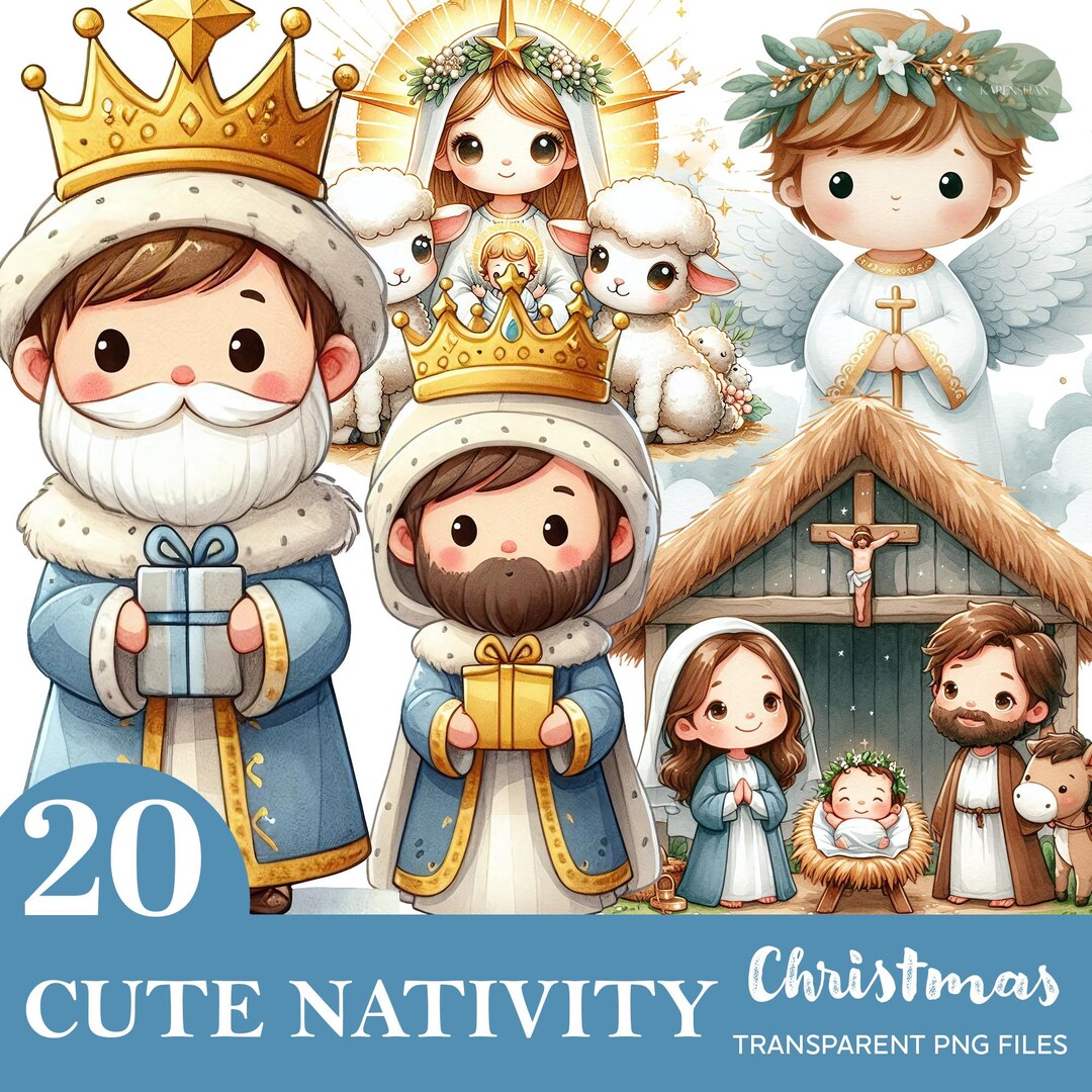 20+ Watercolor Cute Nativity Scene Clipart Bundle, Xmas Jesus Birth Png ...