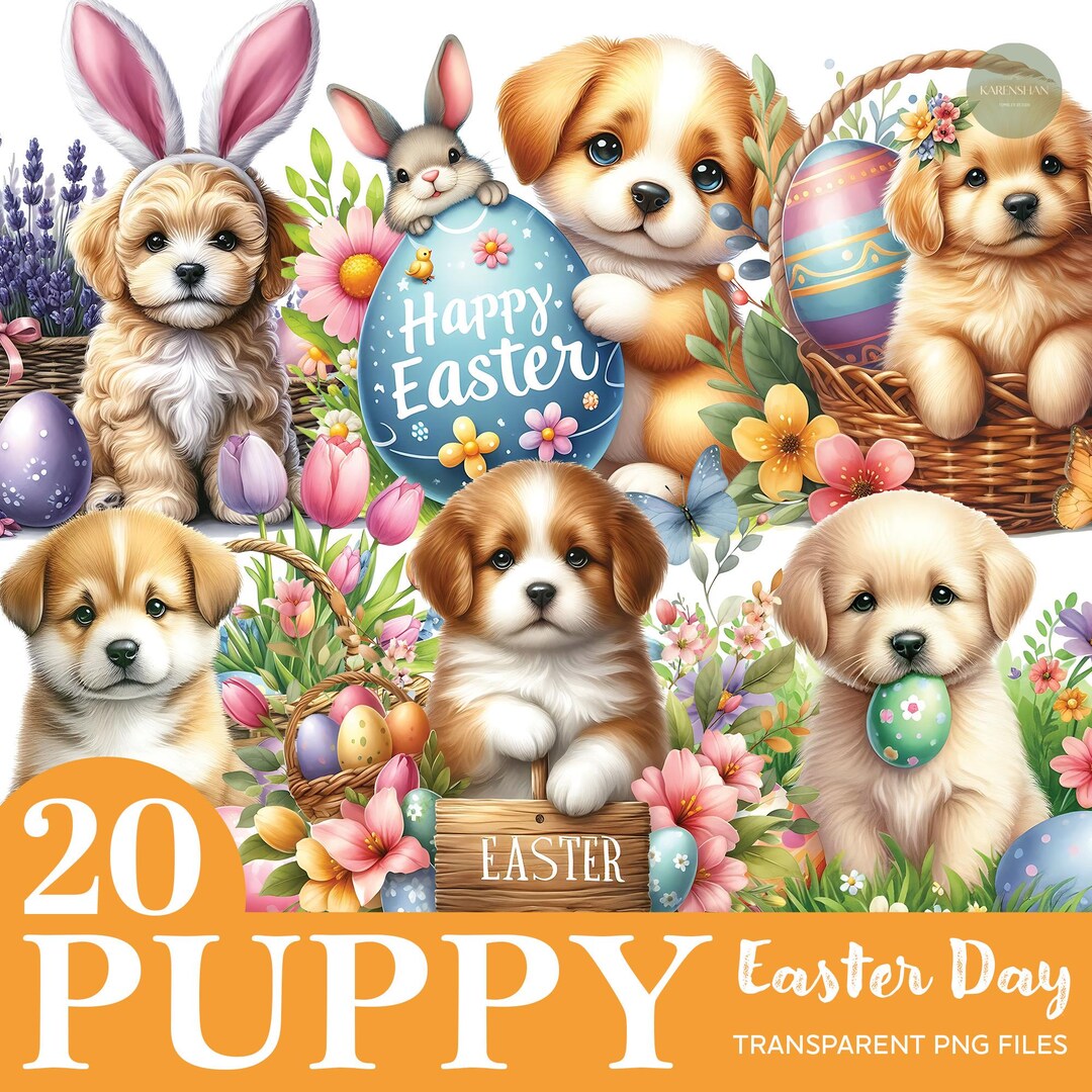 20+ Easter Dog Eggs Clipart PNG, Watercolor Easter Puppy Clipart PNG ...