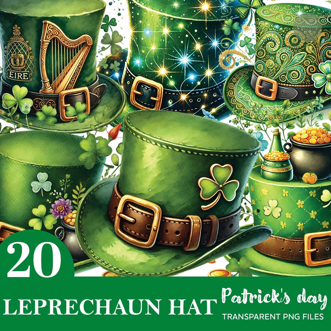 20 Watercolor Leprechaun Hat Clipart, Emerald Hat Png, Green Hat Png ...