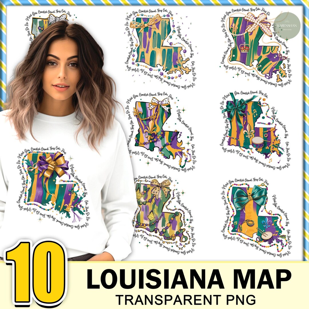 10+ Mardi Gras Louisiana Map PNG Bundle, Louisiana Mardi Gras PNG, Fat ...
