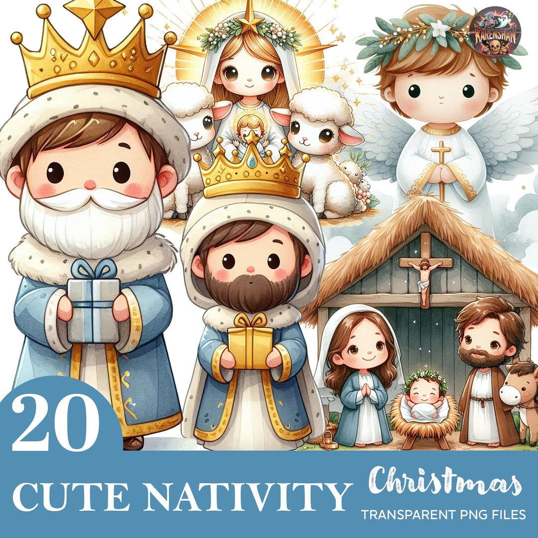 20+ Watercolor Cute Nativity Scene Clipart Bundle, Xmas Jesus Birth Png ...