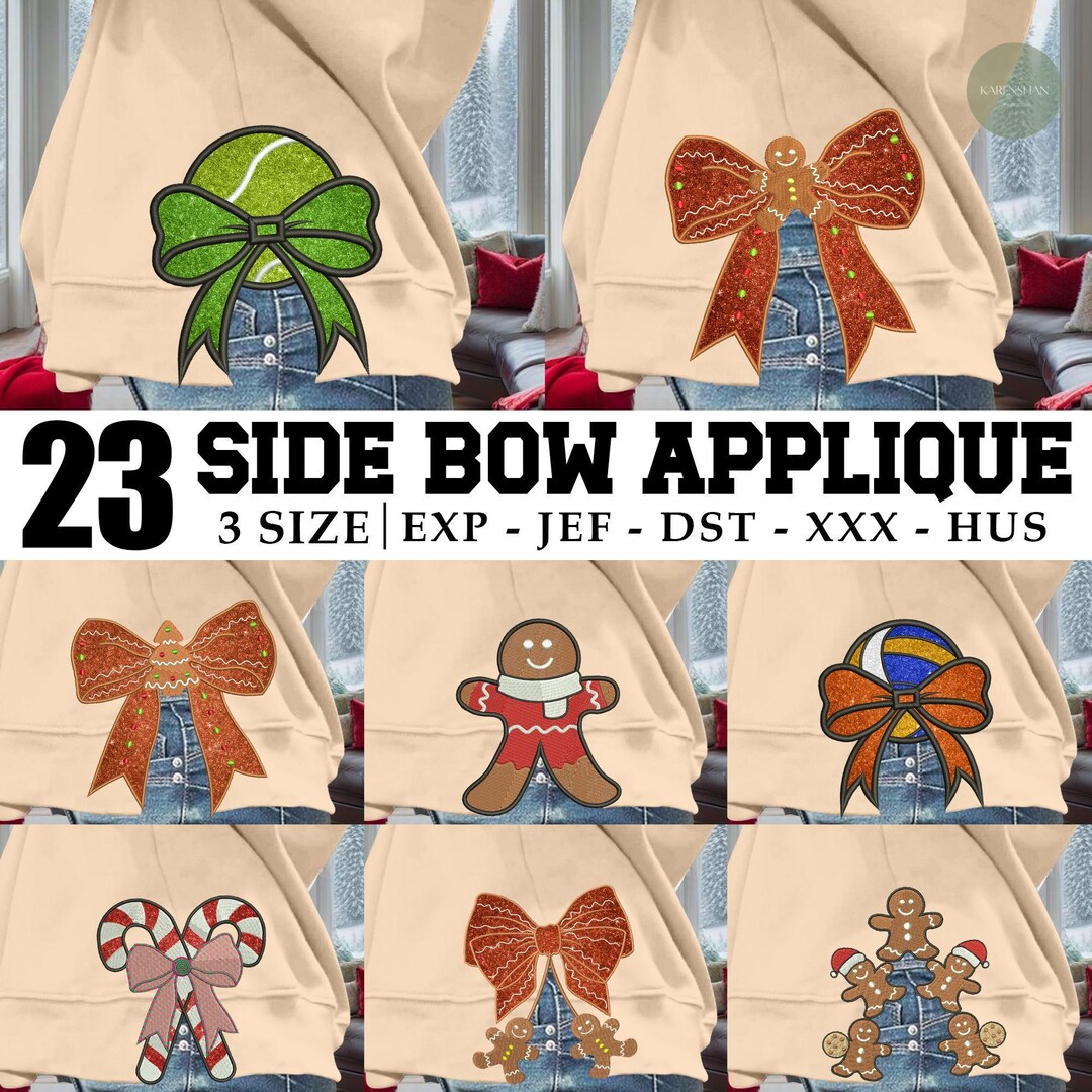 Bundle Christmas Side Bow Appliqué Sweatshirt Embroidery Design, Side ...