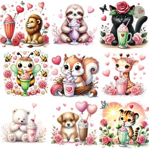 20 Watercolor Cute Milkshake Animals Clipart Bundle, Cute Animal Png ...