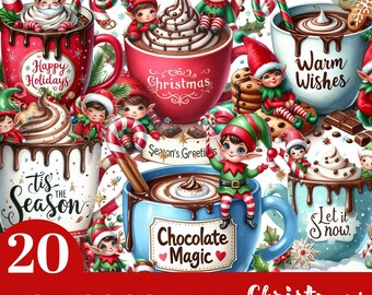 Christmas Elf Clipart, Festive Elf Hot Chocolate Png,watercolor ...