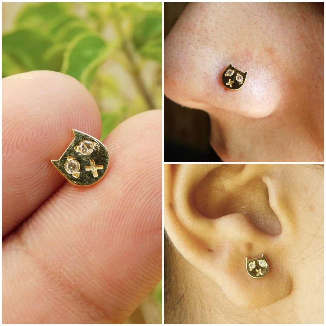 14K Gold Diamond Piercing , Dog Face Piercing , Nose Pin , Stud Earring ...