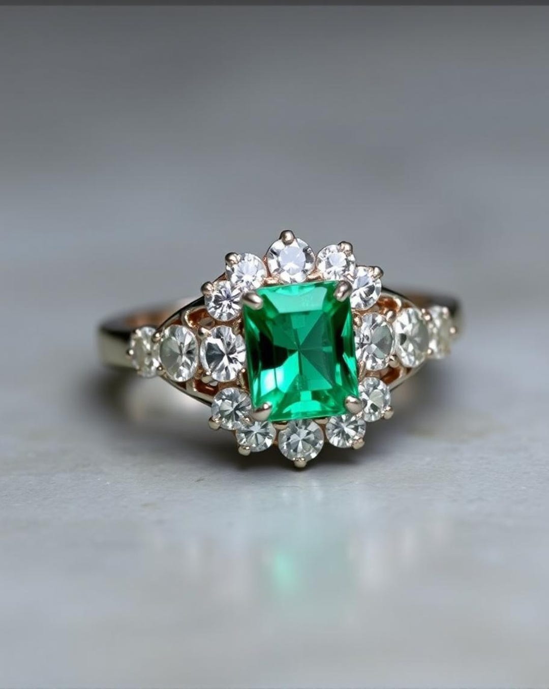 Best Engagement Ring - 14k Gold Natural Emerald Ring - Diamond Emerald ...