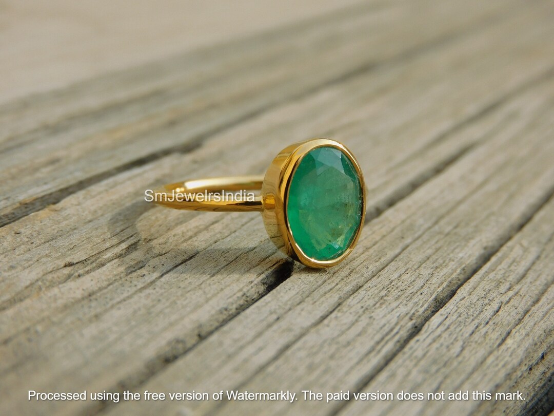 Oval Cut Real Zambian Emerald Ring - 14k Gold Bezel Emerald Ring ...