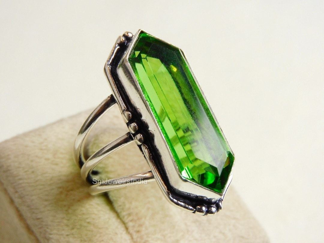 Peridot Ring 925 Sterling Silver Ring Peridot 10x30 Mm Long Hexagon ...