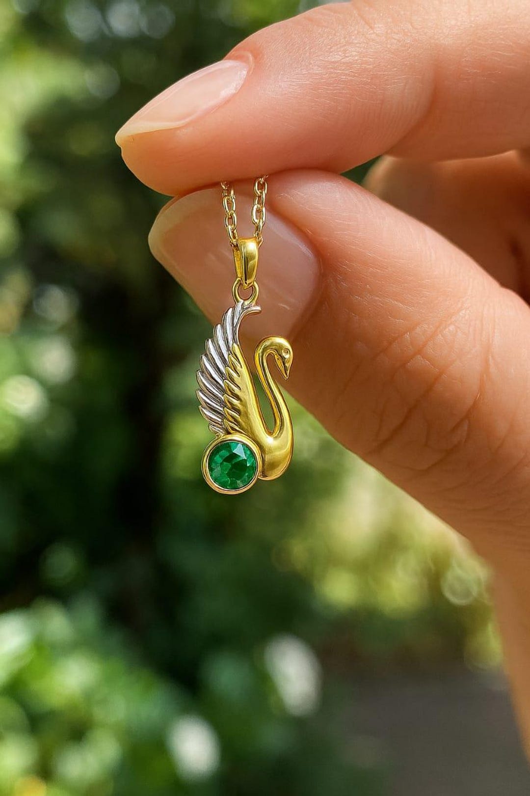 Duck Emerald Pendant - 14k Solid Gold Real Emerald Pendant - Animal ...