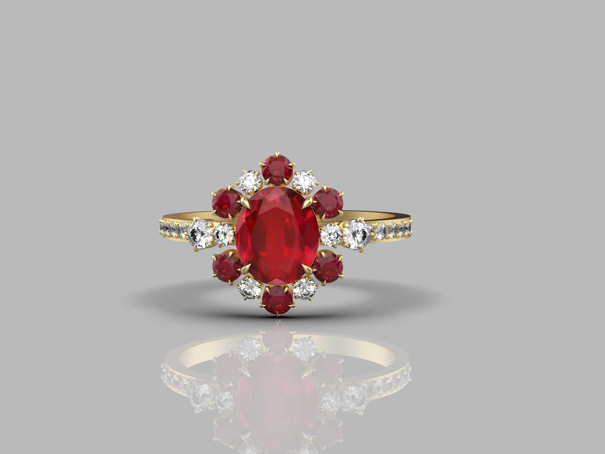 Beautiful Ruby Ring - 14k Gold Diamond Ruby Ring - Art Deco Ruby Ring ...