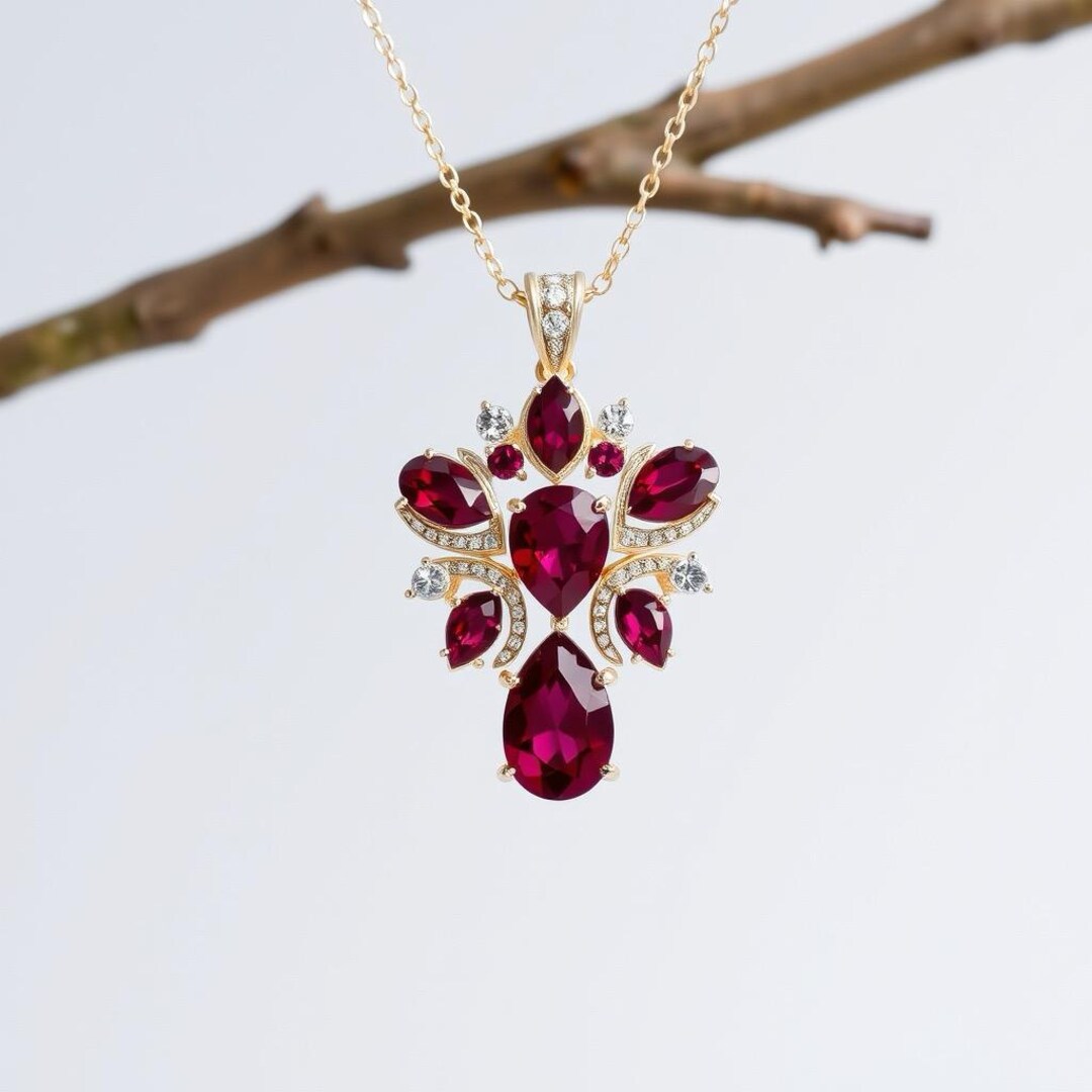 Vintage Ruby Pendant - 14k Gold Diamond Ruby Pendant - Designer Ruby ...