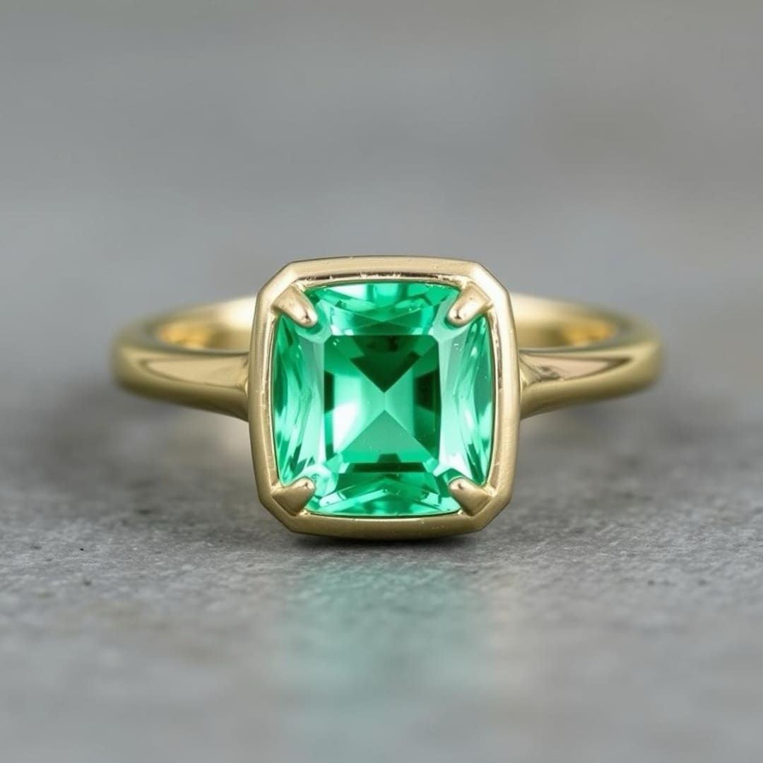 Simple Emerald Ring - 14k Gold Cushion Emerald Ring - Prong Emerald ...