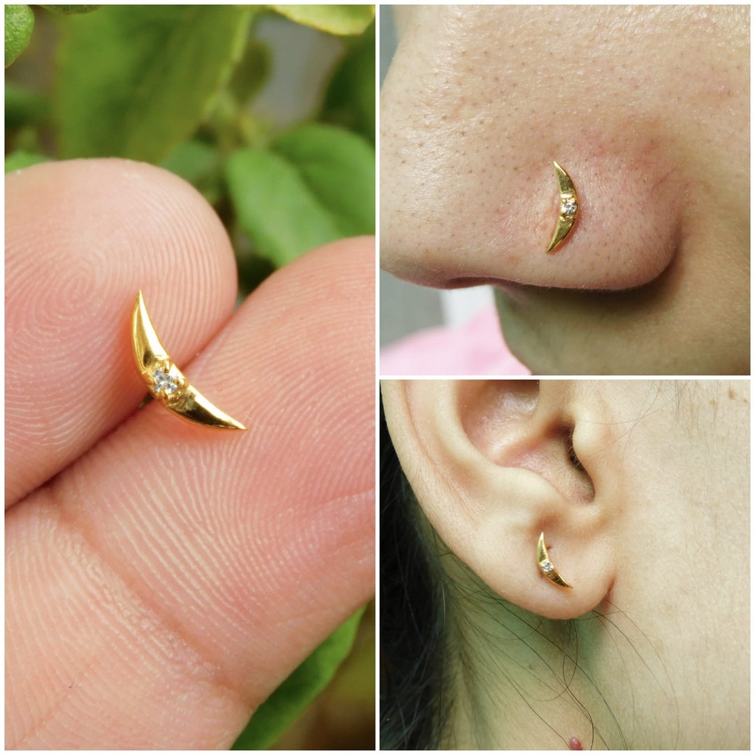 Moon Diamond Piercing 14k Gold Piercing - and State Nose Pin - Screw ...