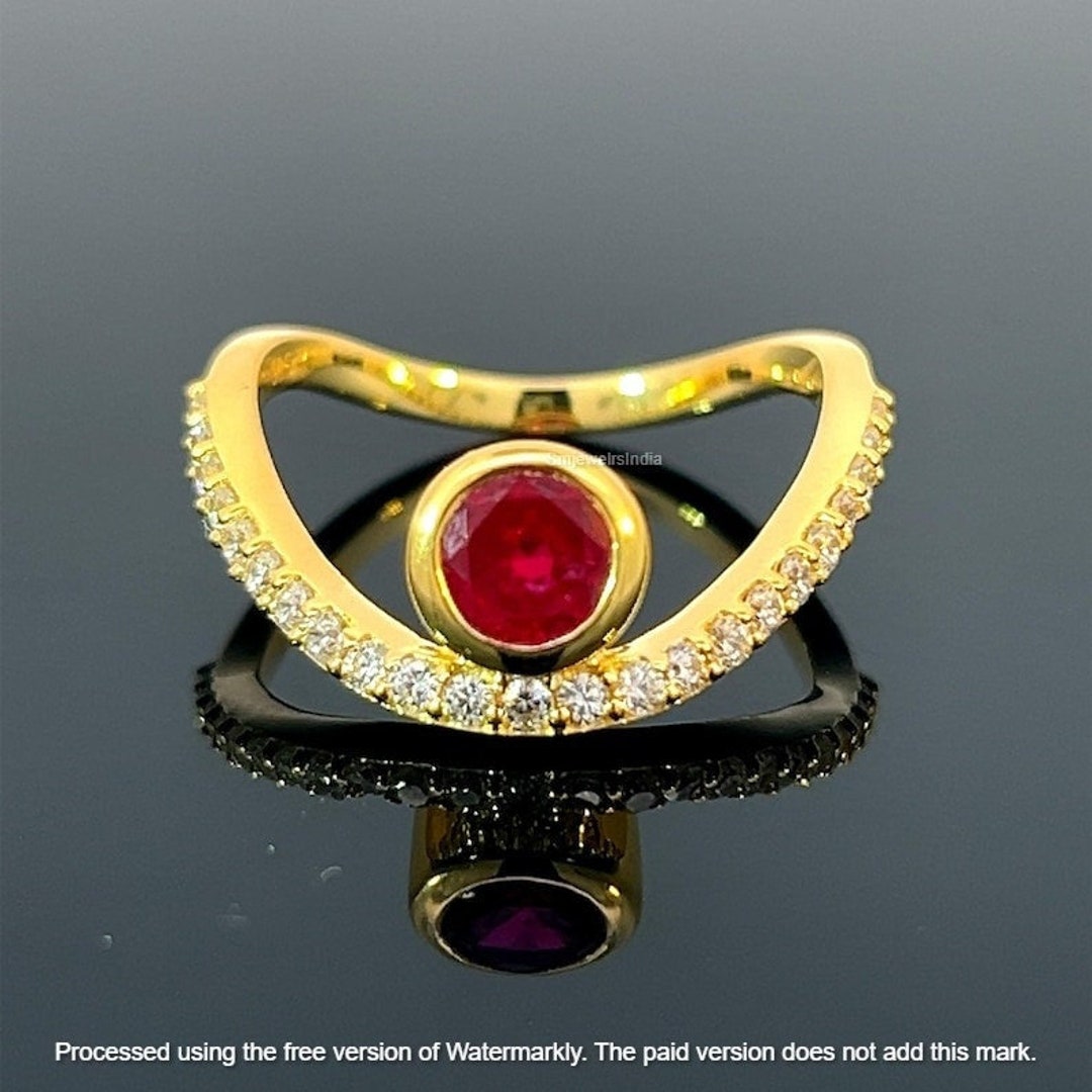 14k Solid Gold Real Ruby Ring Classic Genuine Ruby Engagement Ring for Women Diamond Ring for ...