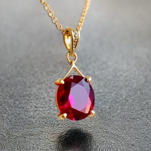 Lab Ruby Oval Pendant - 14k Gold Ruby Pendant - July Birthstone Pendant - Diamond Ruby Pendant ...