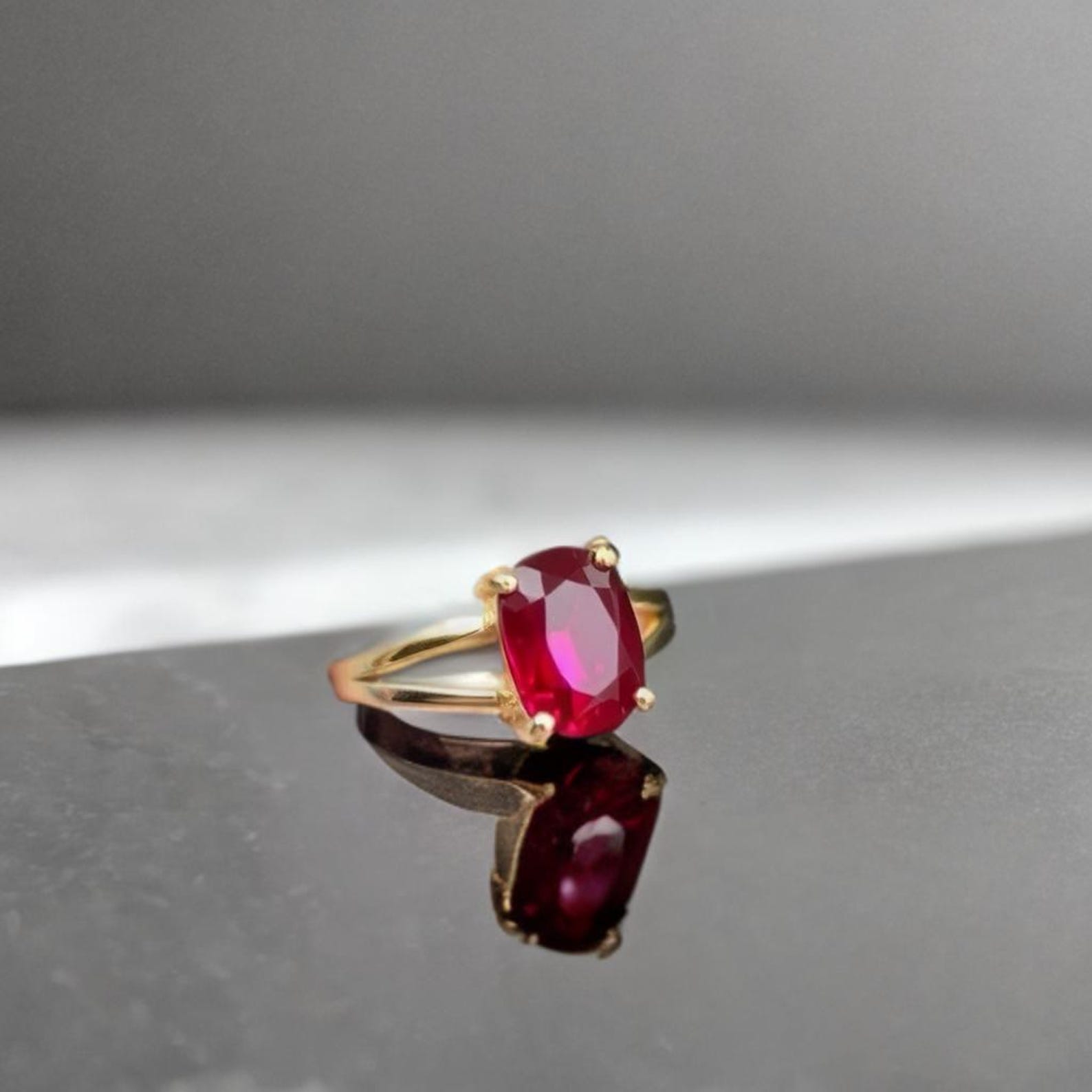14k Gold Oval Ruby Solitaire Ring - Daily Wear Ruby Ring - Simple Ruby ...