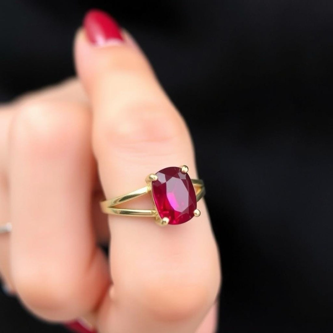 14k Gold Oval Ruby Solitaire Ring - Daily Wear Ruby Ring - Simple Ruby ...
