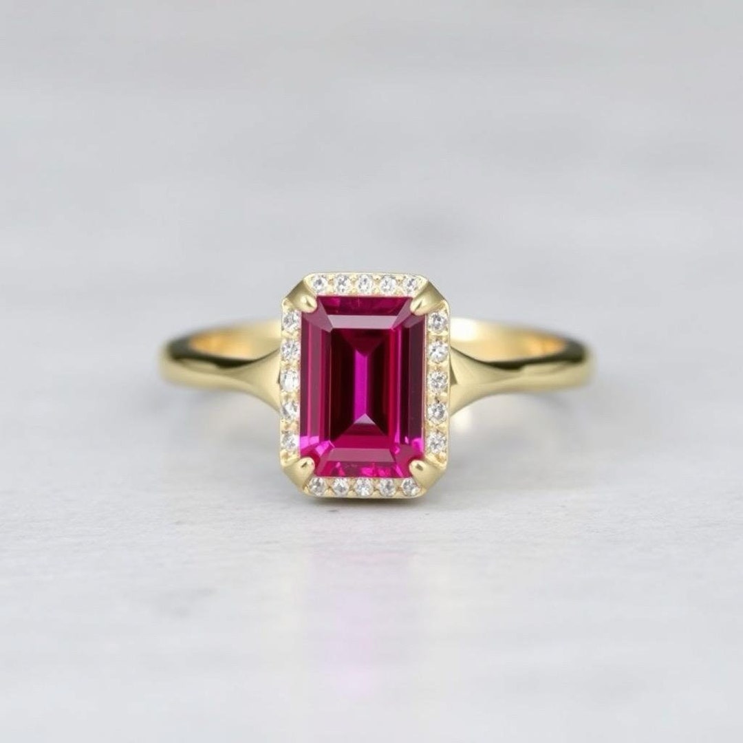 2.50 Cart Ruby Diamond Ring - 14k Gold Emerald Cut Ruby Ring - Simple ...