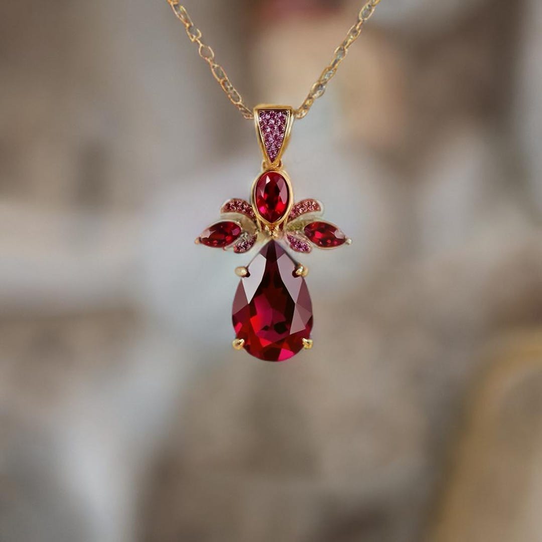 Lab Ruby Solitaire Pendant - 14k Gold Ruby Pendant - Women Birthstone ...