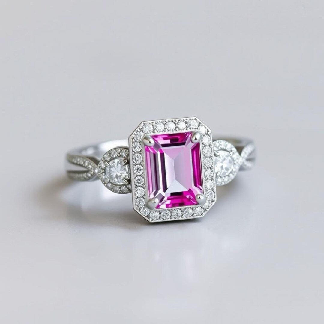 Emerald Cut Ruby Ring - 14k Gold Bridal Ruby Ring - Diamond Ruby Ring ...