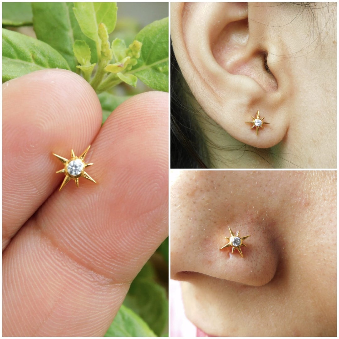 Solitaire Real Diamond Piercing - 14k Gold Piercing - State Nose Pin ...