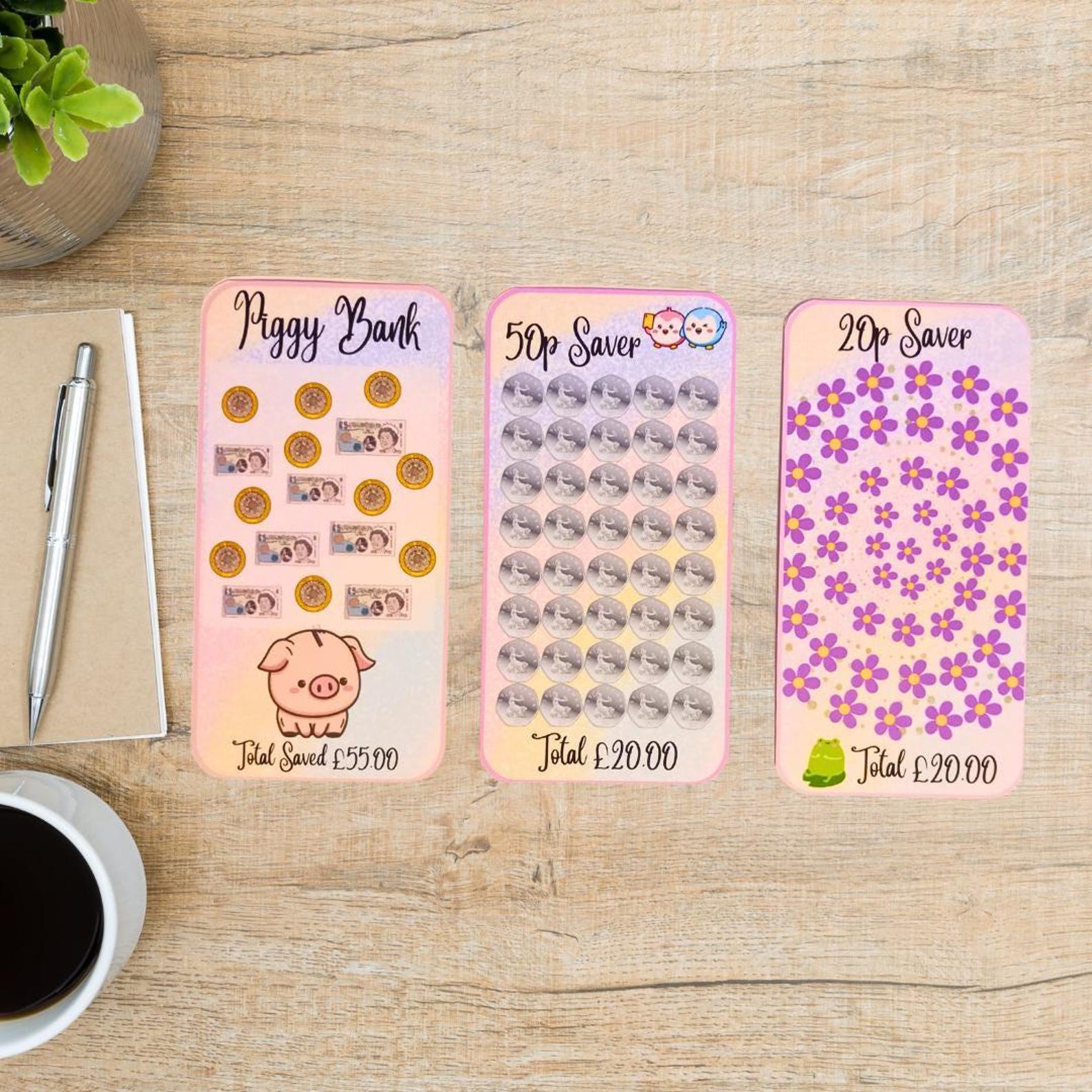 Cash Saving Challenge Cards Starter Bundle – Mini Penny Saver, 50p ...