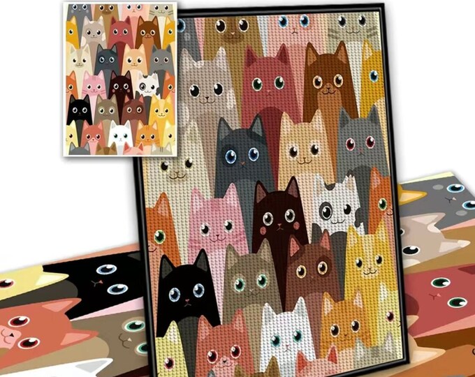 Diamond Painting Kit, Bunch of Cats, Group of Cats, Cat Faces, Funny ...