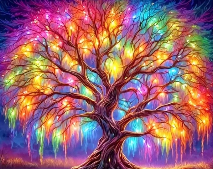 Diamond Painting Kit, Neon Tree, Colorful Nature Craft Kit, Rainbow ...