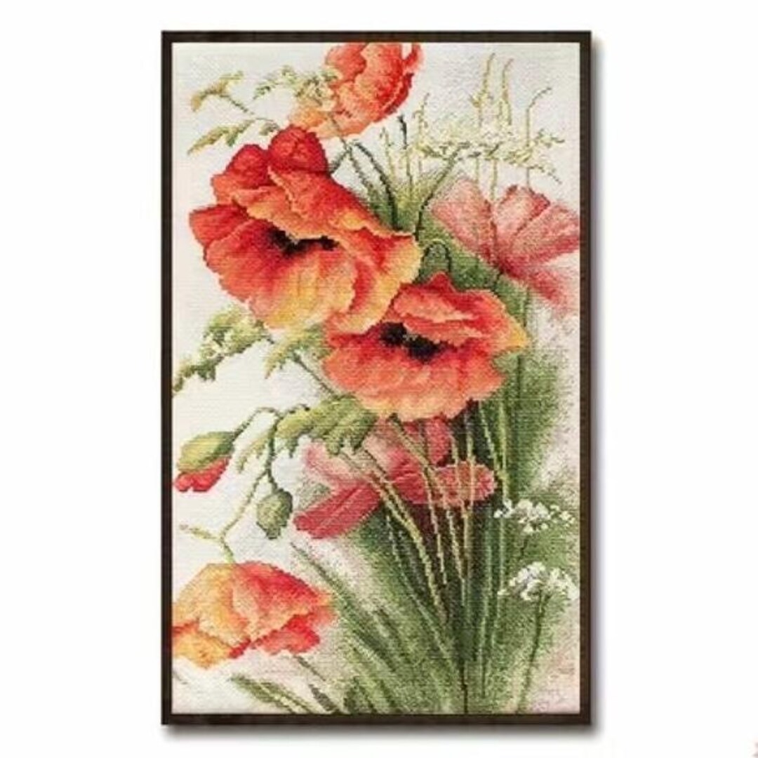 Stamped Cross Stitch Kit, Floral Poppy Flowers Cross Stitch Kit, X ...