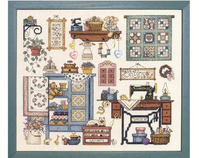 Premium Counted Cross Stitch Kit, Sewing Room, Old Fashioned Vintage ...