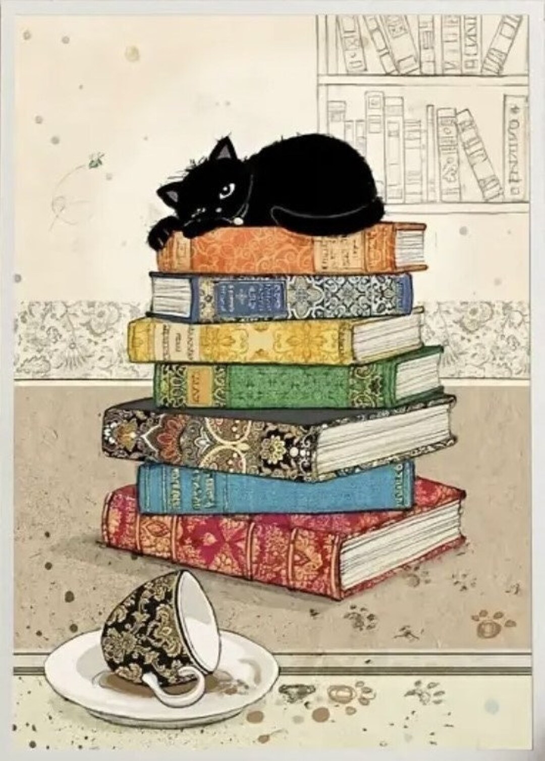 Diamond Painting Kit, Black Cat on Books, Library Kitty, Beginner ...