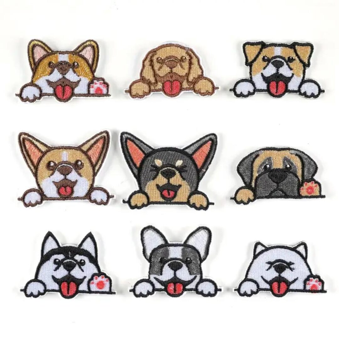 Set of 9 Peeking Dog Stick-on Patches, Animal, Decorative Patch ...