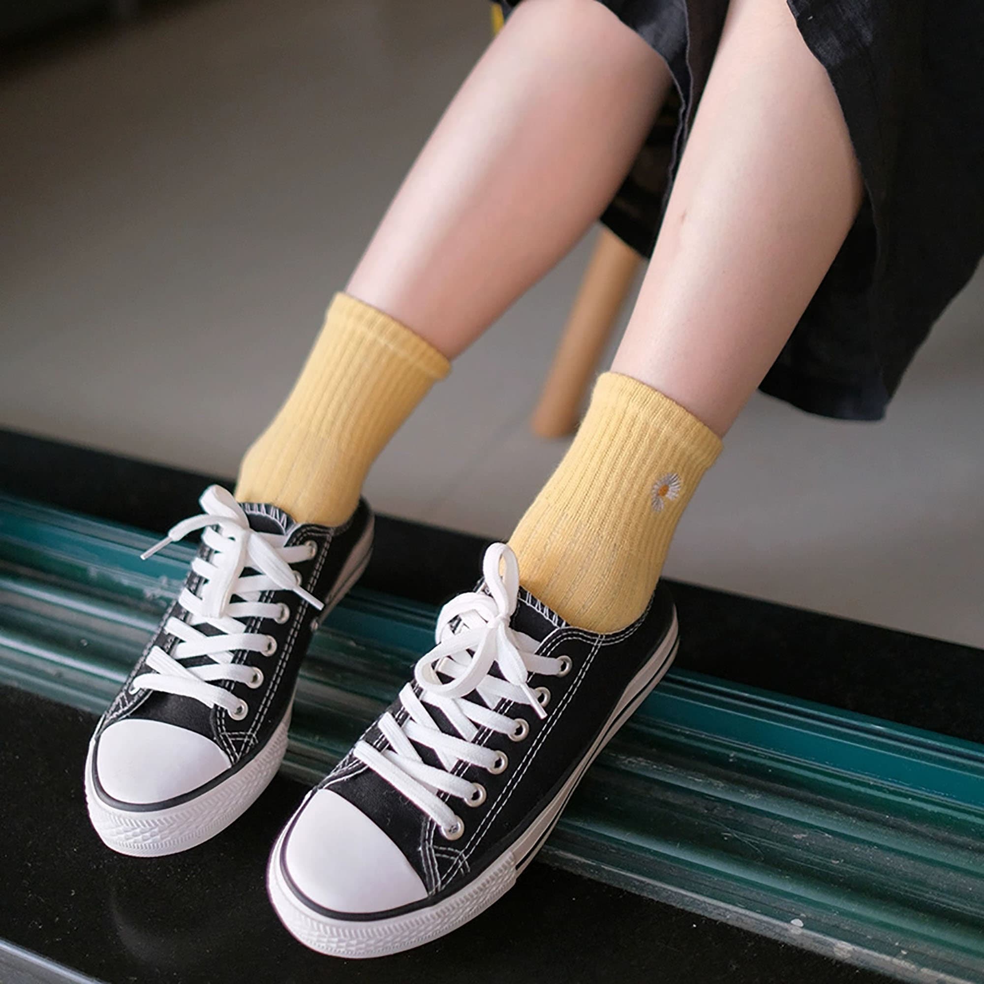 4 Pairs/set Daisy Split-toe Socks,embroidered Five Toe Socks,japanese ...