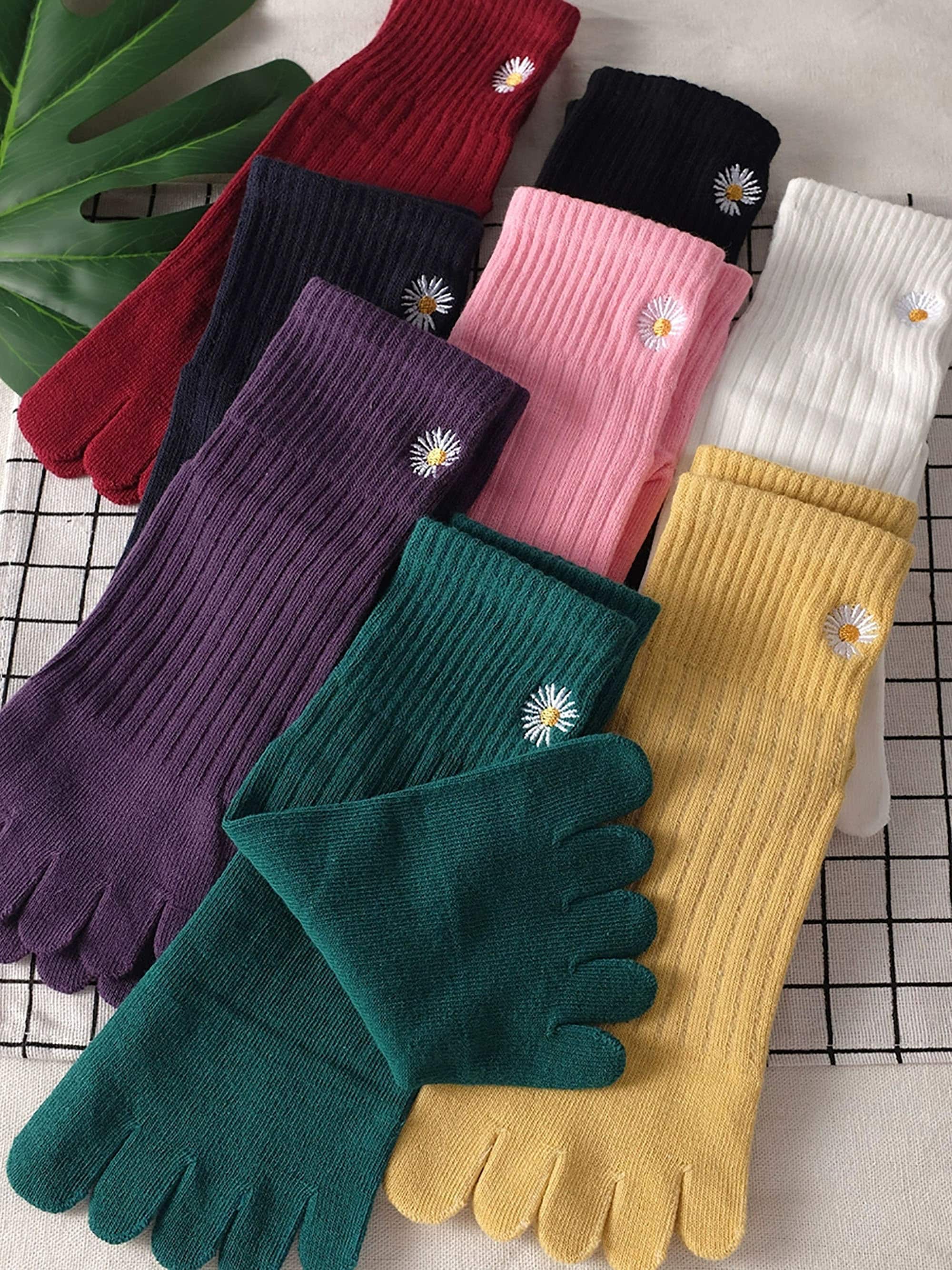 4 Pairs/set Daisy Split-toe Socks,embroidered Five Toe Socks,japanese ...