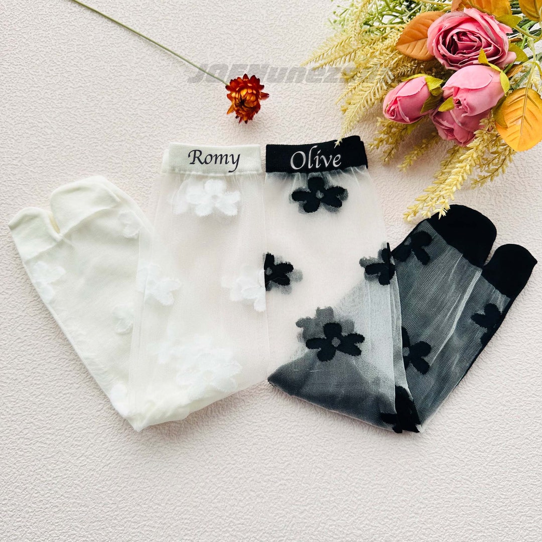Custom Name Split Toe Socks,embroidered Name Socks,flower Lace Socks ...
