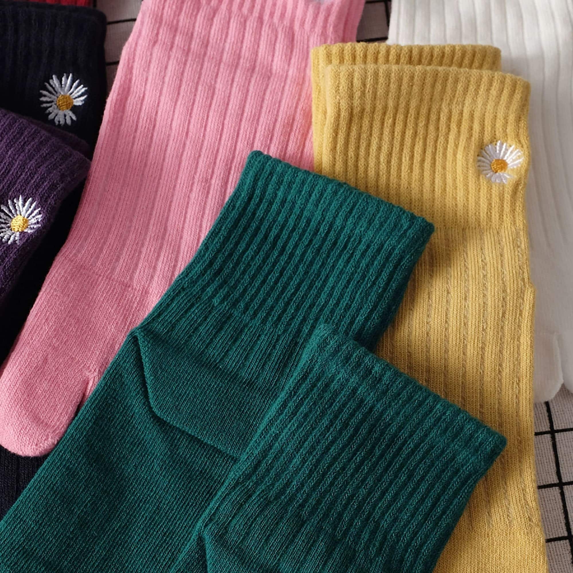 4 Pairs/set Daisy Split-toe Socks,embroidered Five Toe Socks,japanese ...