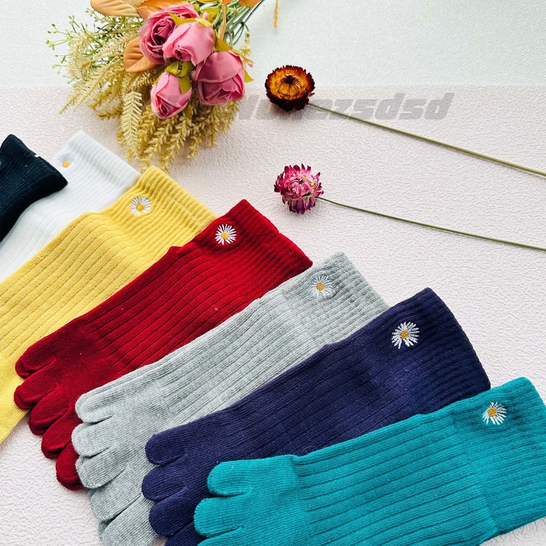 4 Pairs/set Daisy Split-toe Socks,embroidered Five Toe Socks,japanese ...