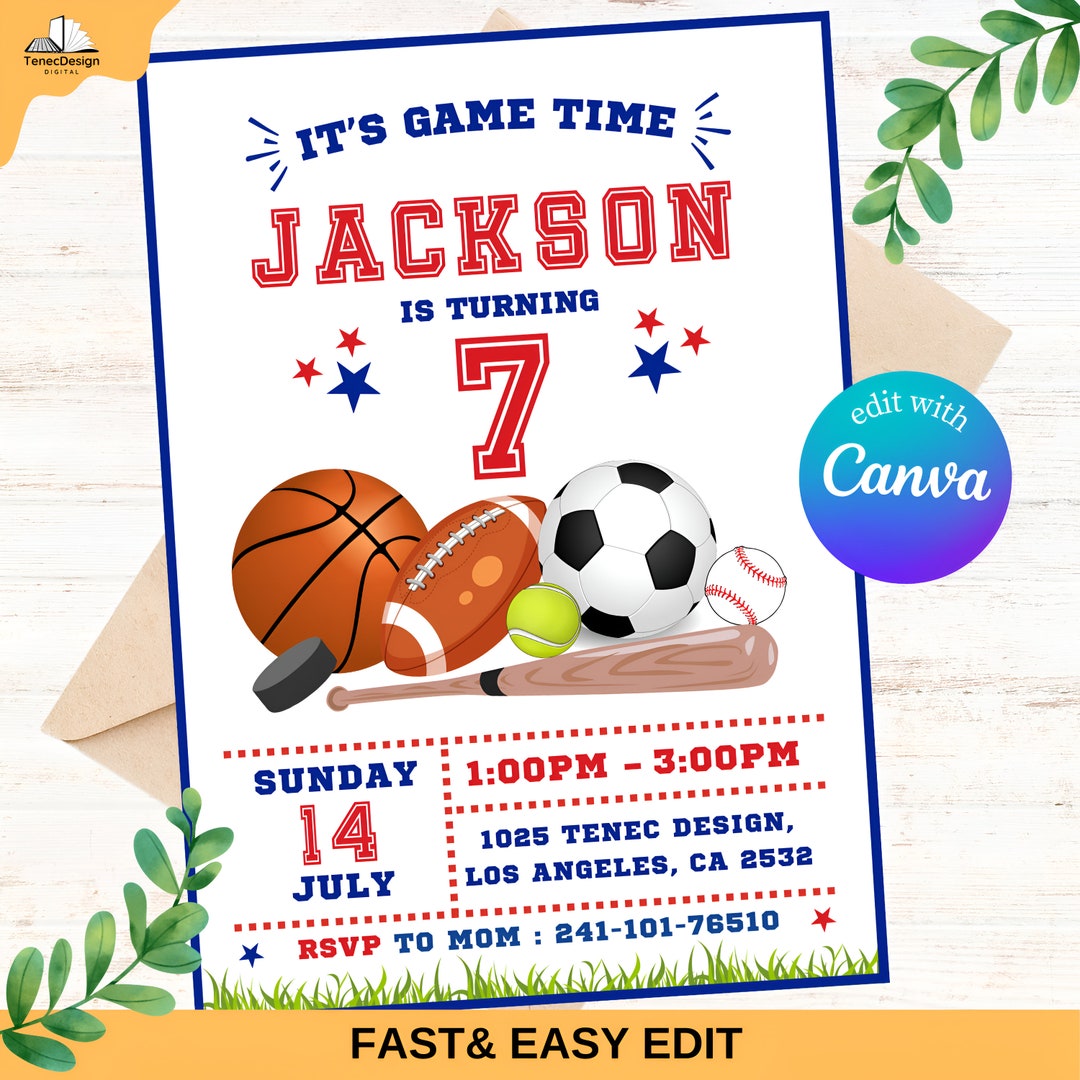 Editable Sports Invitation, Sports Invites, Party Invitation, Digital ...